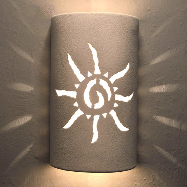 14" Wall Light-Ancient Sun-Open Top Half Round-White Color-Indoor ...